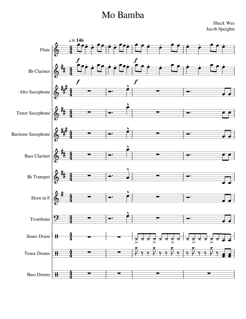 Mo Bamba Sheet music for Trombone, Flute, Clarinet in b-flat, Clarinet ...