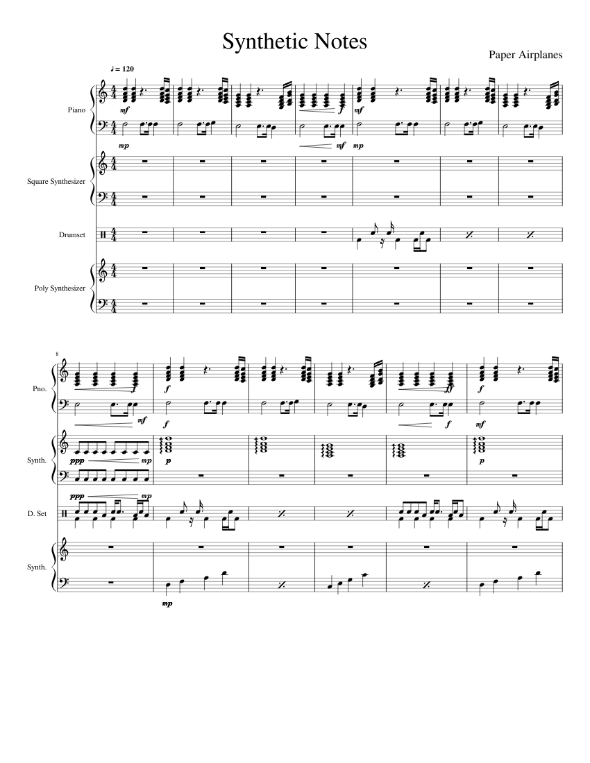 Synthetic Notes Sheet music for Piano, Drum group, Synthesizer (Mixed ...
