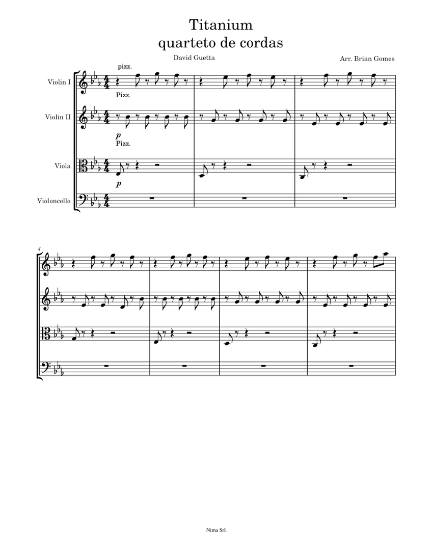 Titanium – David Guetta Featuring Sia Sheet music for Violin, Viola, Cello (String Quartet ...