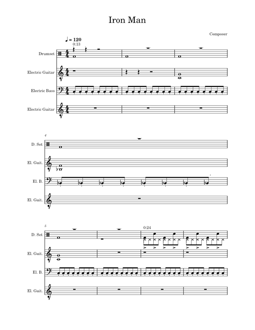 Iron Man, Music Sheet music for Guitar, Bass guitar, Drum group (Piano ...