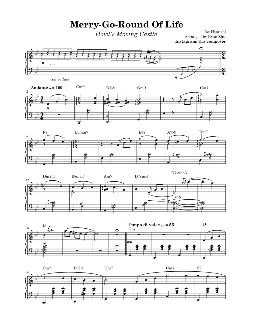 Merry Go Round Of Life Piano Sheet Music
