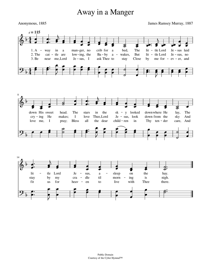 Away in a manger - James R. Murray Sheet Music for Piano (Piano Duo ...