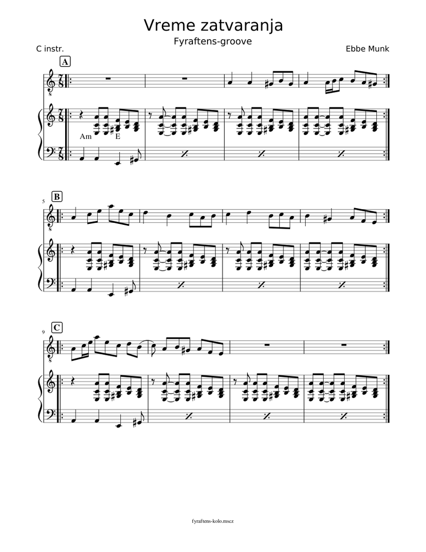 Vreme Zatvaranja - Ebbe Munk Sheet music for Piano, Banjo (Mixed ...