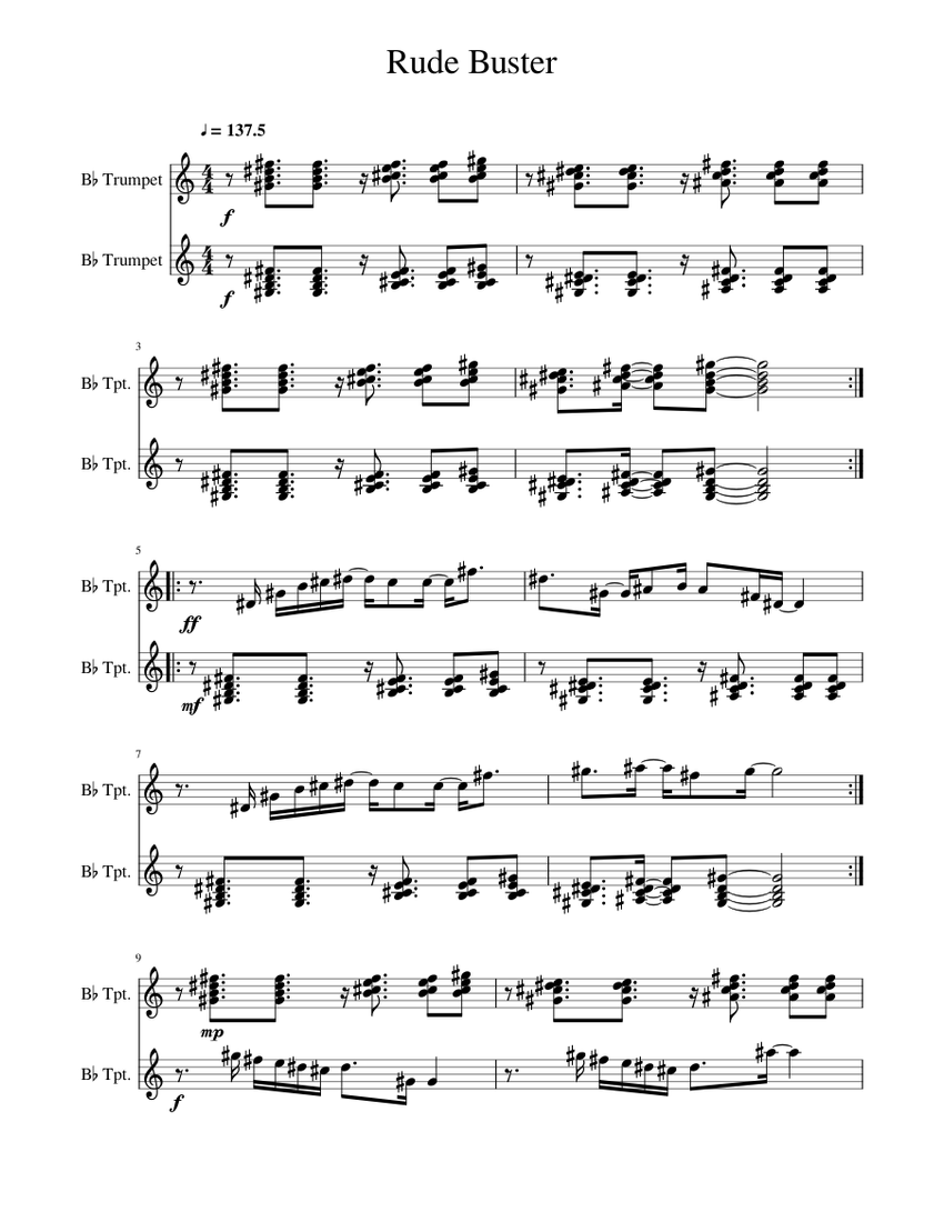 rude buster Sheet Music for Trumpet in b-flat (Brass Duet) | MuseScore.com