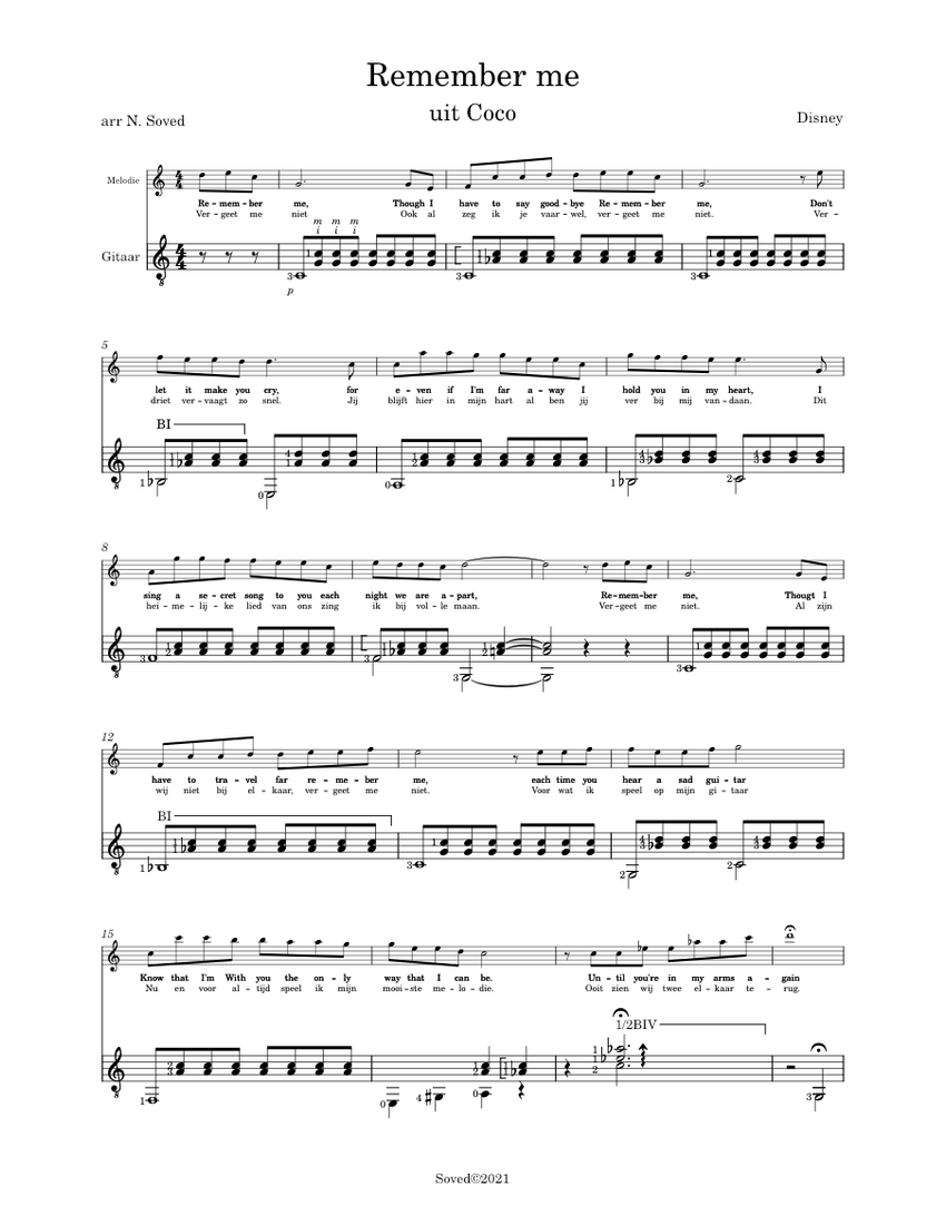 Remember Me – Misc Soundtrack Sheet Music for Flute, Guitar (Mixed Duet ...