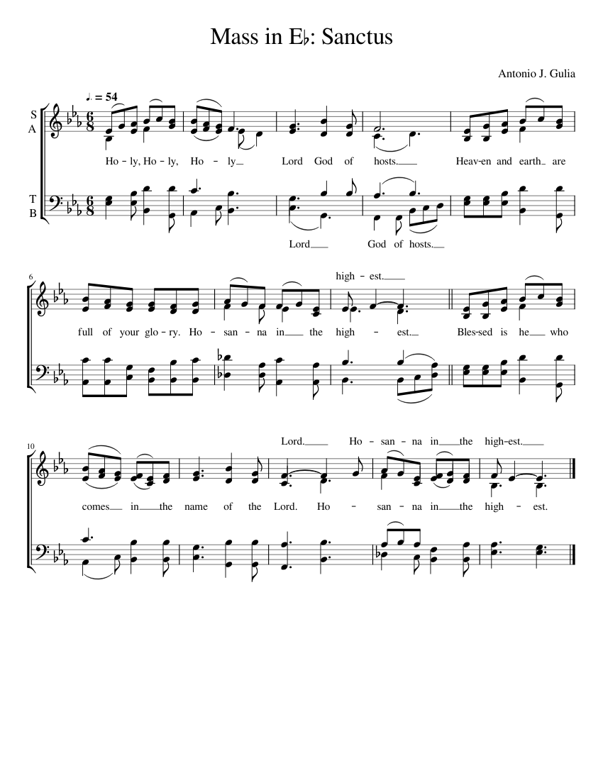 Mass in Eb: Sanctus (SATB Arrangement) Sheet music for Female, Male ...