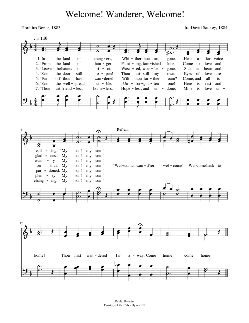 Welcome! wanderer, welcome! - Ira D. Sankey Sheet music for Piano ...