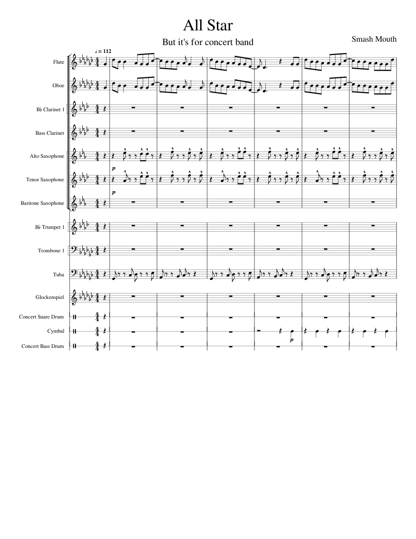 All Star (Concert Band) Sheet Music for Trombone, Tuba, Flute, Oboe ...
