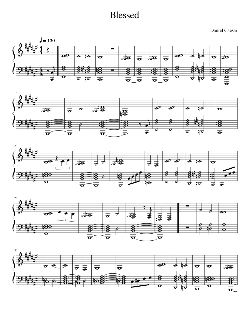 Blessed – Daniel Caesar Sheet Music for Piano (Solo) easy | MuseScore.com