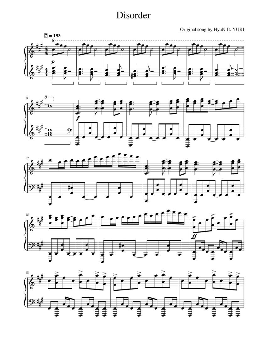 Disorder Sheet Music for Piano (Solo) | MuseScore.com