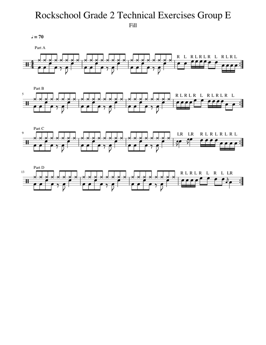 Rockschool Grade 2 Technical Exercises Group E Sheet music for Drum ...