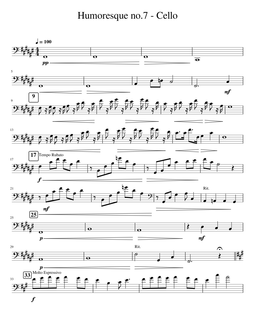 Humoresque No. 7 Op. 101 (B. 187) – Antonín Dvořák Humoresque no Sheet ...