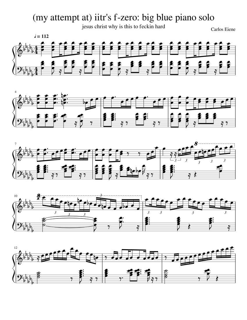 F-Zero: Big Blue - insaneinthrain's piano solo Sheet Music for Piano (Solo) | MuseScore.com