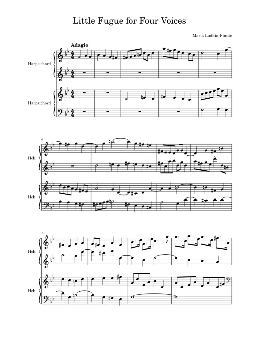 Little Fugue for Four Voices Sheet music for Harpsichord (Mixed Duet ...