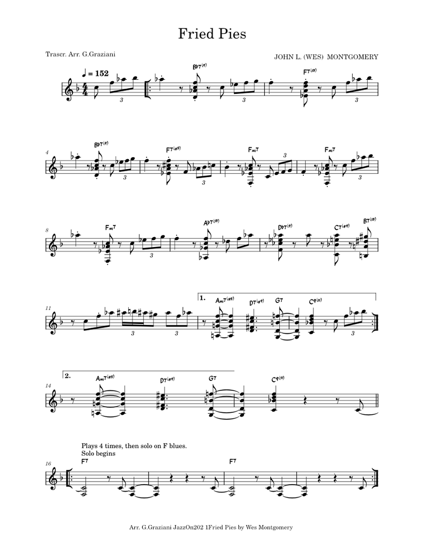 Fried Pies – John L. (Wes) Montgomery Sheet Music with Chords for Piano ...