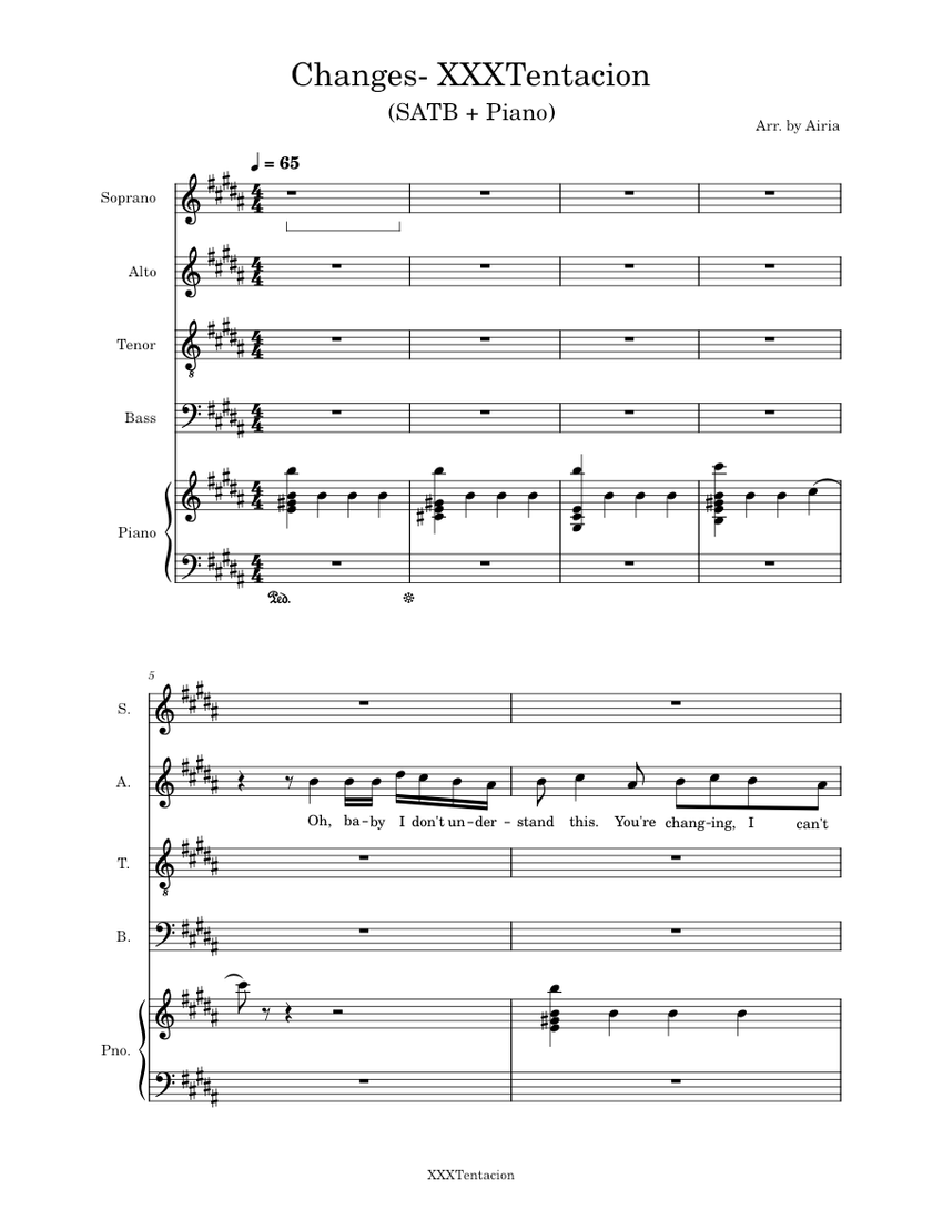 Changes- XXXTentacion (SATB + Piano) Sheet music for Piano, Soprano ...