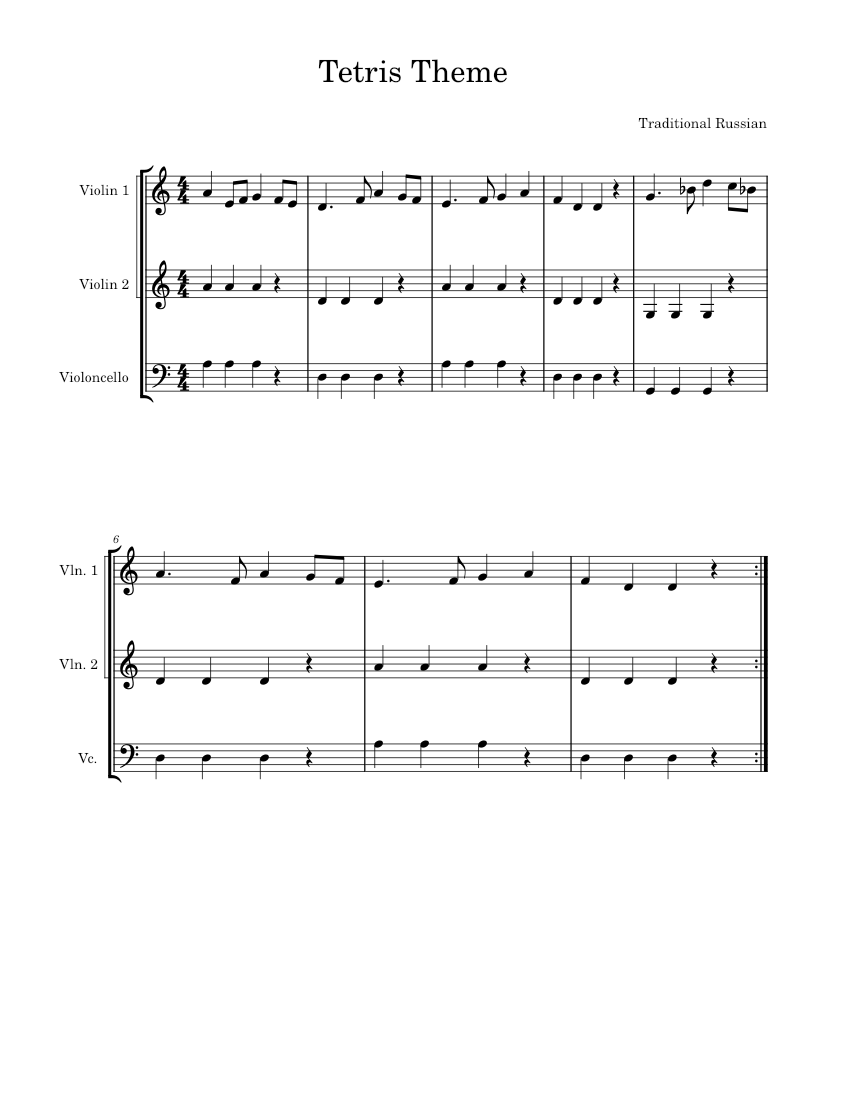 Tetris theme – Misc Computer Games Sheet music for Violin, Cello ...