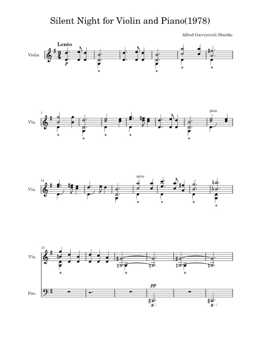Silent Night for Violin and Piano(1978) Sheet Music for Piano, Violin ...