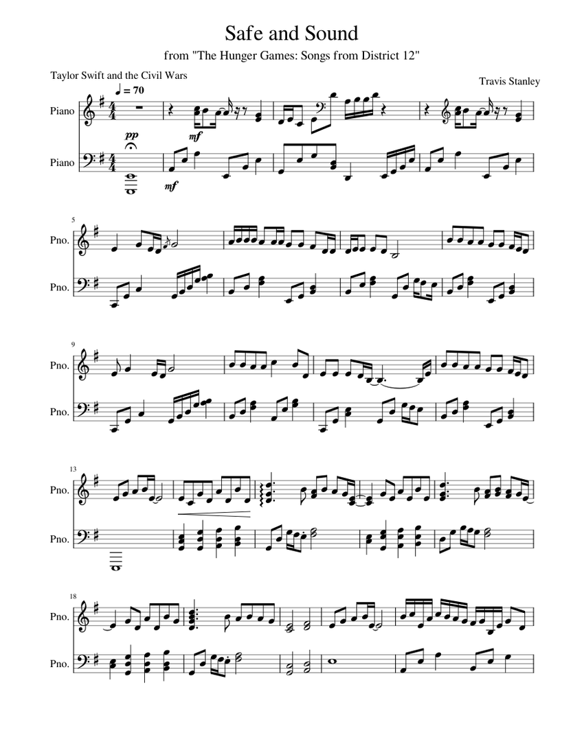 Safe And Sound – Taylor Swift Sheet Music for Piano (Solo) | MuseScore.com