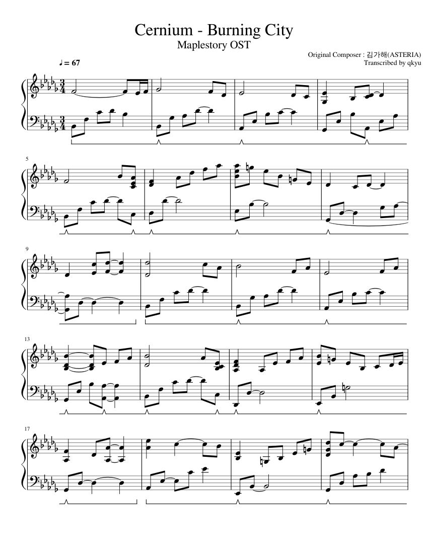 Maplestory OST Cernium - Burning City Sheet Music for Piano (Solo) Easy ...