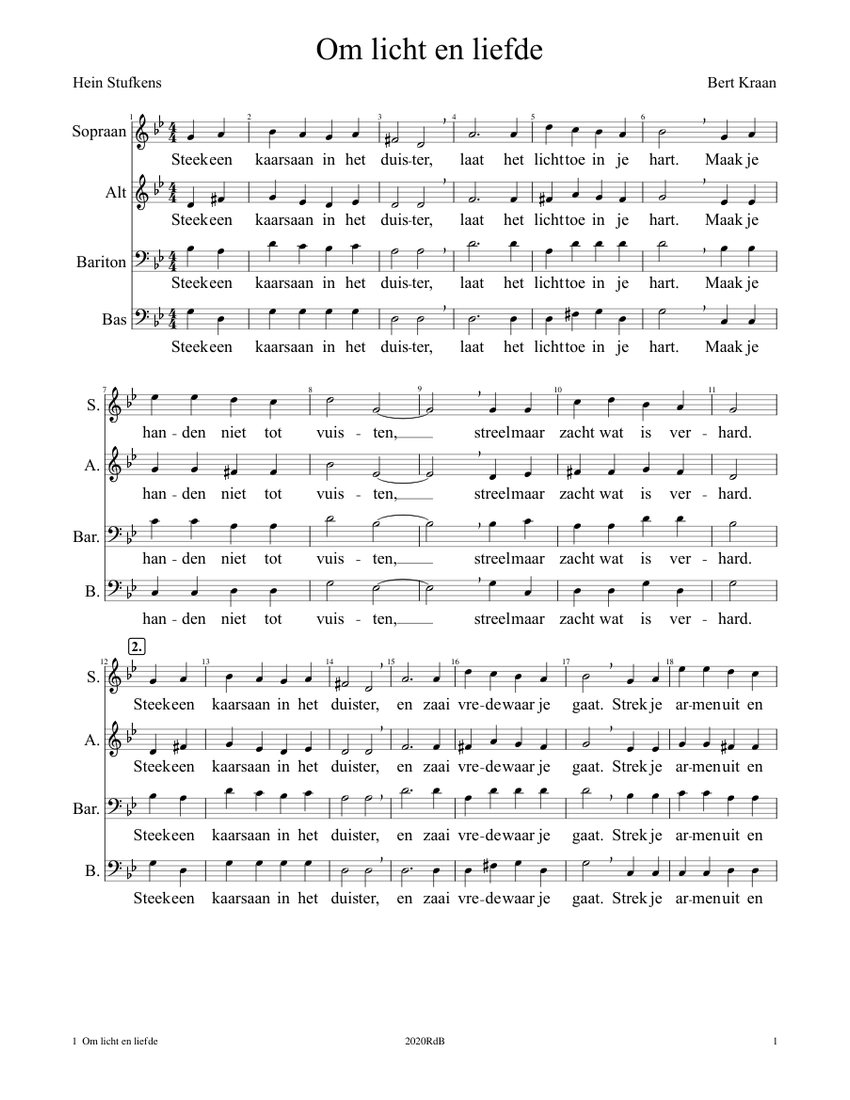 Om licht en liefde Sheet Music for Drum group (SATB) | MuseScore.com