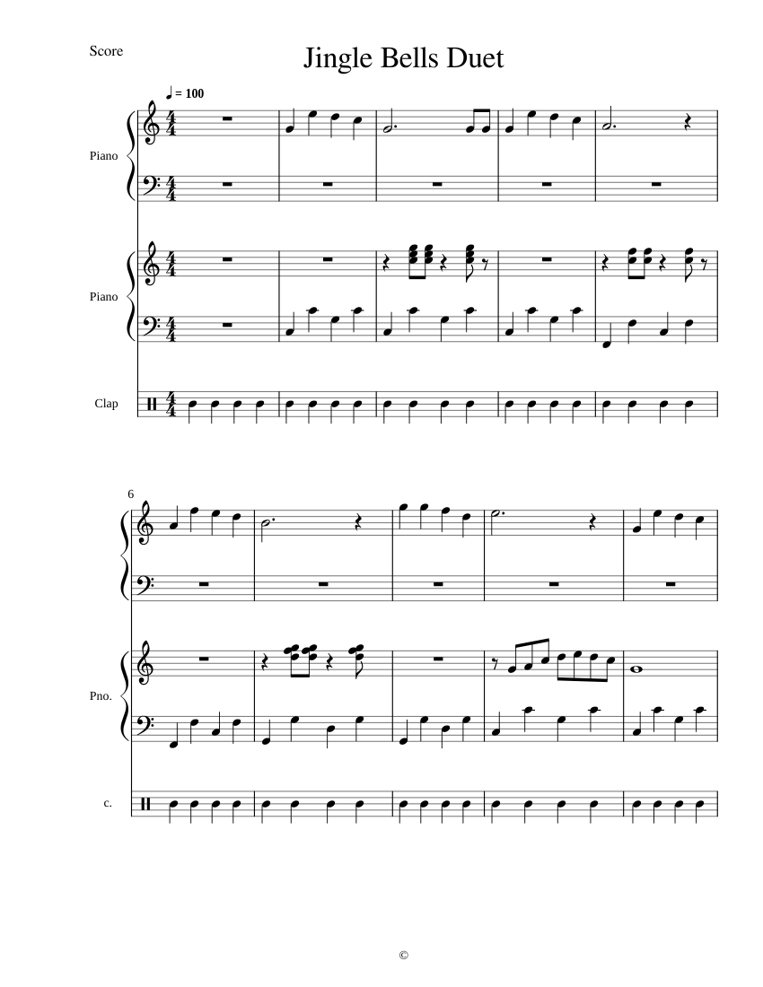 Jingle Bells Duet Sheet music for Piano, Hand clap (Mixed Trio ...
