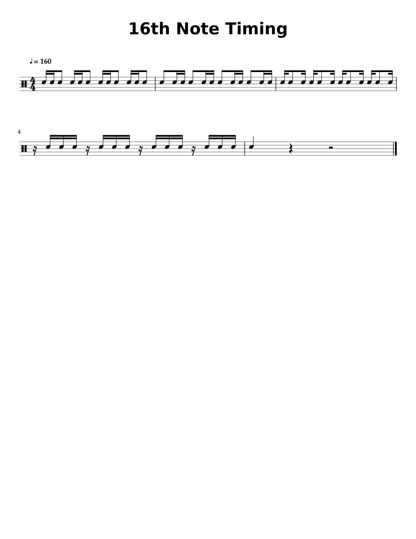 16th Note Timing Sheet Music for Snare drum (Solo) | MuseScore.com