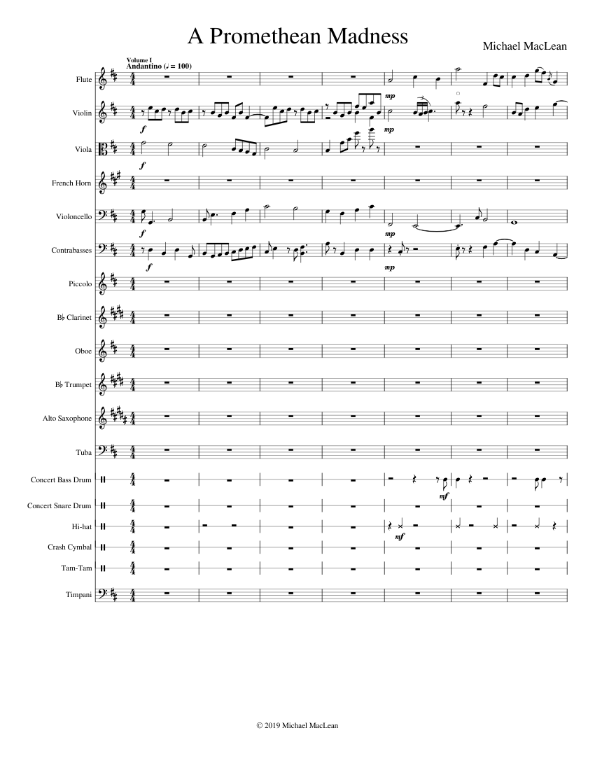 A Promethean Madness Sheet music for Tuba, Flute piccolo, Flute, Oboe ...