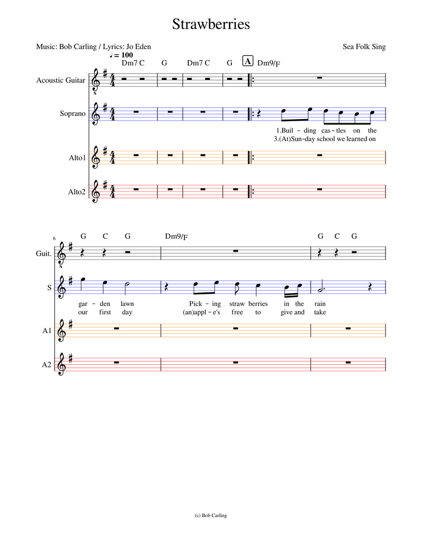 Strawberries HARMONIES 111120 Sheet Music with Chords for Vocals ...