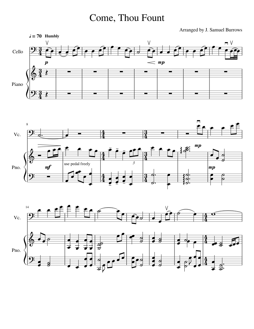 Come Thou Fount Sheet Music for Piano, Cello (Solo) | MuseScore.com