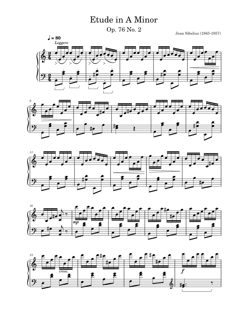 Etude in a minor op76 no2 – Jean Sibelius Etude in A Minor Op. 76 No. 2 ...