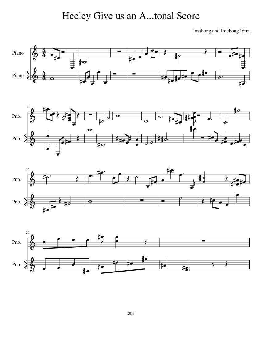 Heeley Give Us An A (Atonal Score) Sheet music for Piano (Piano Duo ...
