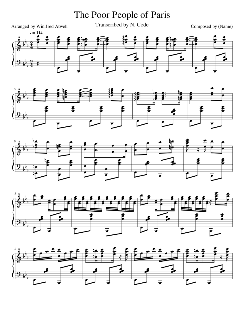 The Poor People of Paris Winifred Atwell Sheet Music for Piano (Solo ...