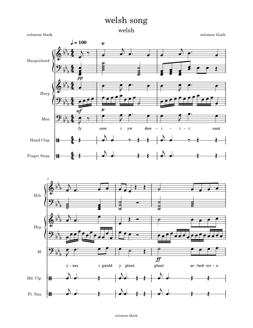 welsh_song Sheet music for Harpsichord, Male, Harp, Hand clap & more ...