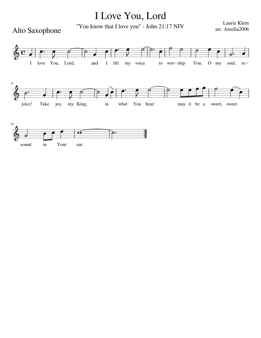 I Love You, Lord – Laurie Klein Sheet music for Saxophone alto (Solo ...