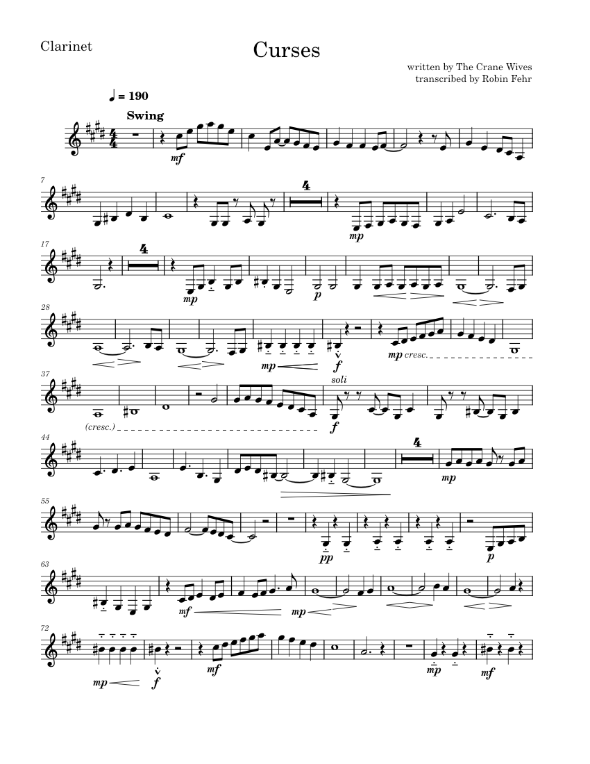 Curses Sheet Music for Clarinet other (Solo) | MuseScore.com