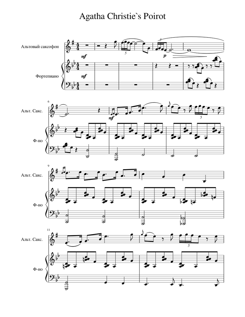 Agatha Christie s Poirot Sheet music for Piano, Saxophone alto (Alto ...