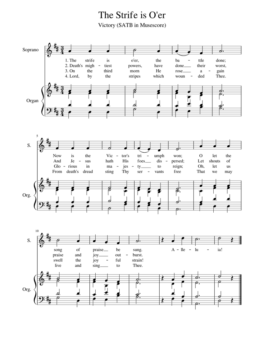 The_Strife_is_O'er Sheet music for Soprano, Organ (Mixed Duet ...