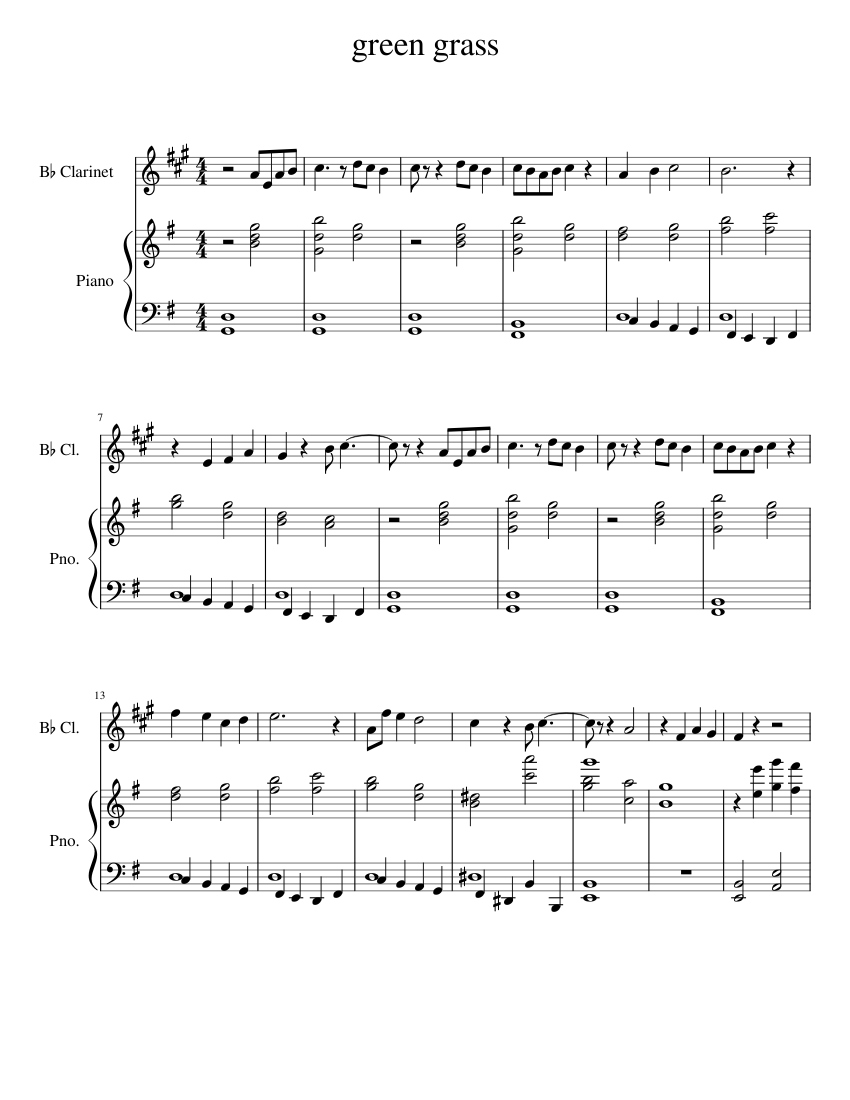 green grass Sheet music for Piano, Clarinet in b-flat (Solo ...