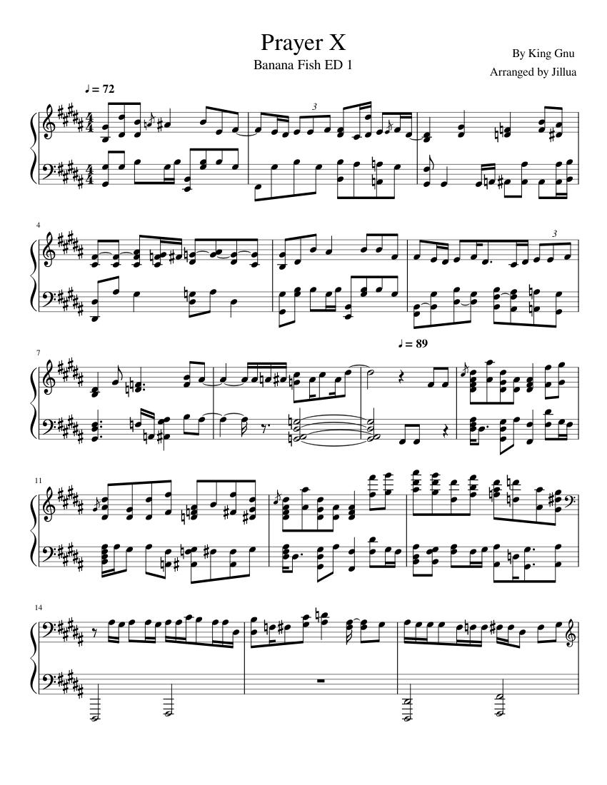 Banana Fish ED 1: Prayer X Sheet Music for Piano (Solo) | MuseScore.com