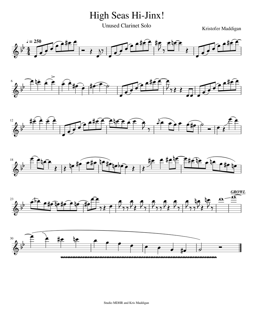 High Seas Hi Jinx Sheet Music for Clarinet in b-flat (Solo) | MuseScore.com