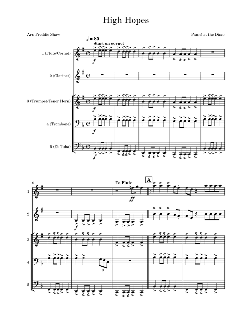 High hopes – Panic! At the Disco High Hopes 5 part Sheet music for Trombone, Cornet, Tuba ...
