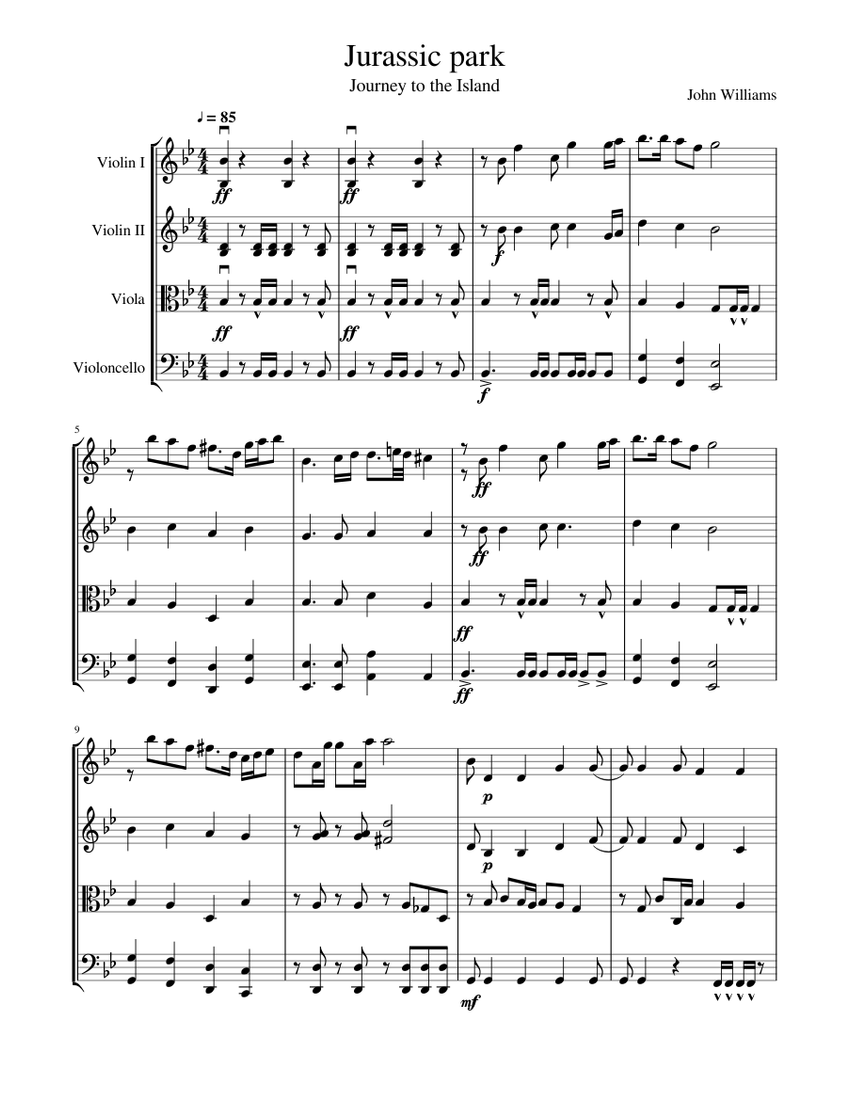 Jurassic park, Journey to the Island Sheet Music for Violin, Viola ...