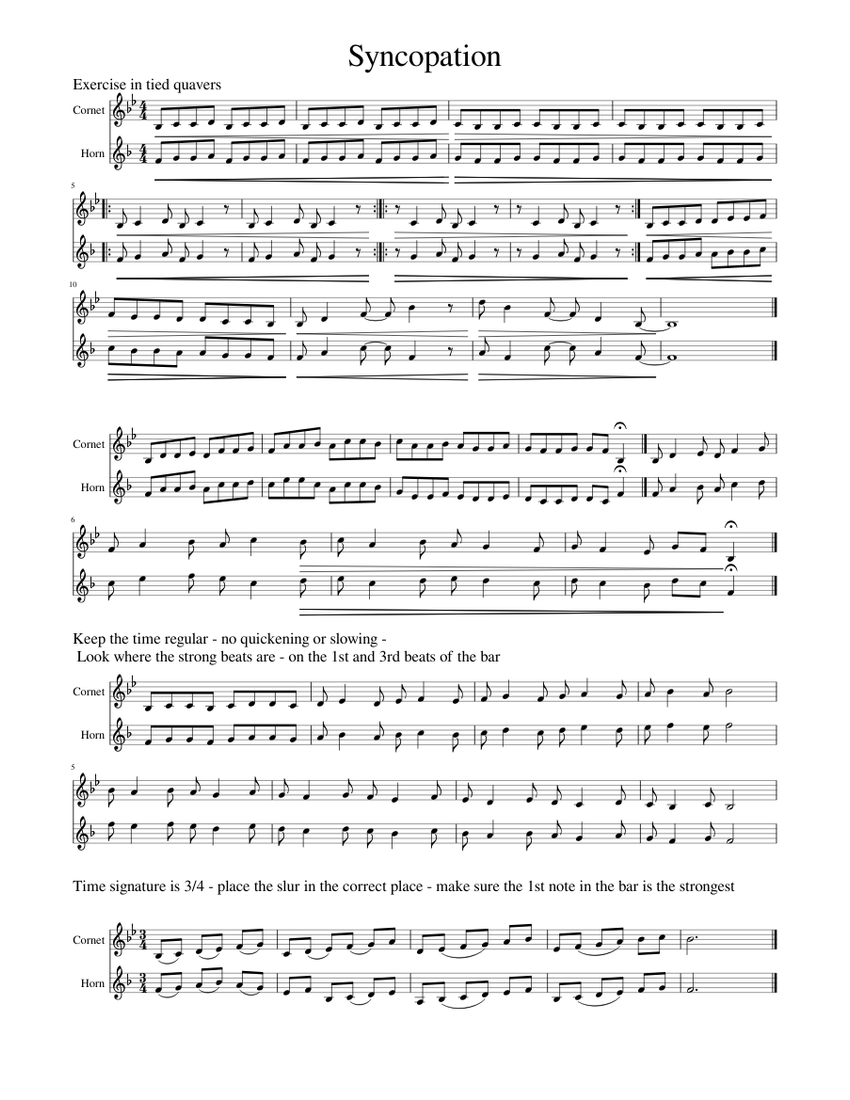 Band exercise 3 syncopation Sheet music for Cornet, Oboe (Mixed Duet ...