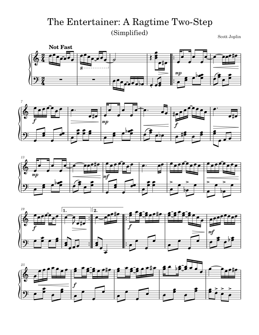 The entertainer – Scott Joplin : A Ragtime Two-Step (Simplified) Sheet Music for Piano (Solo ...