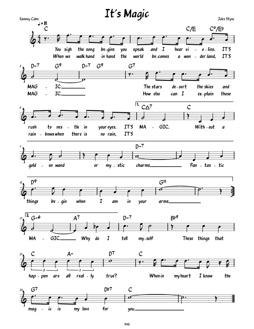 It's Magic (Lead sheet with lyrics ) Sheet Music with Chords for Piano ...