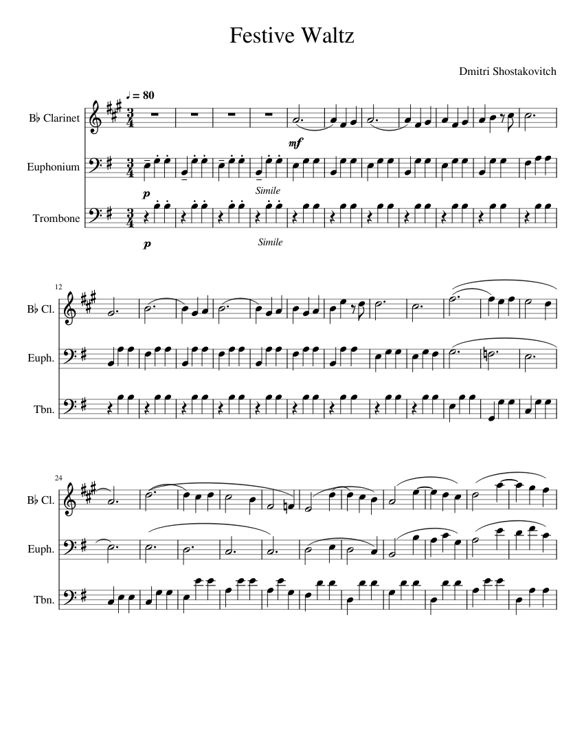 Festive Waltz Sheet music for Trombone, Euphonium, Clarinet in b-flat ...