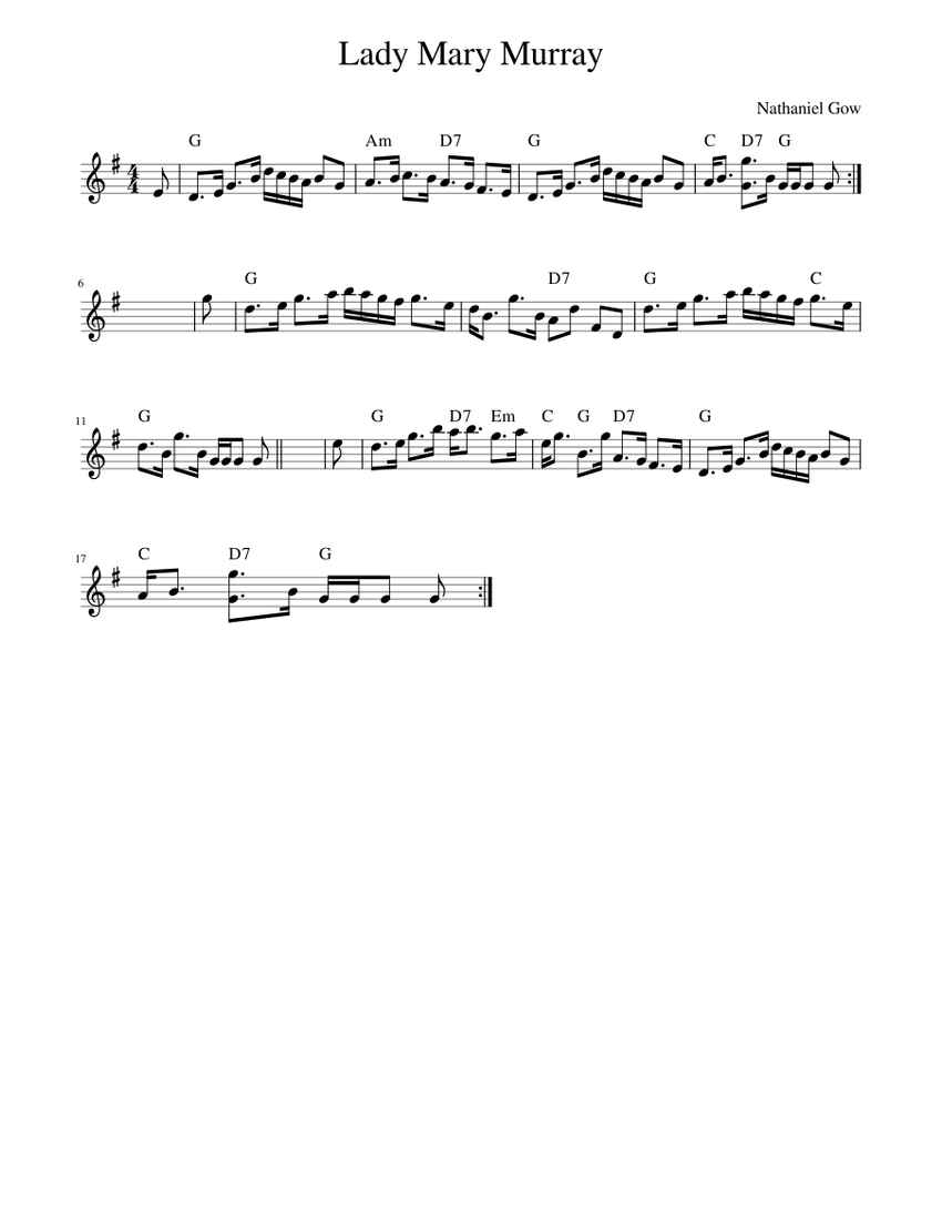 Nathaniel Gow - Lady Mary Murray Sheet music for Piano (Solo ...