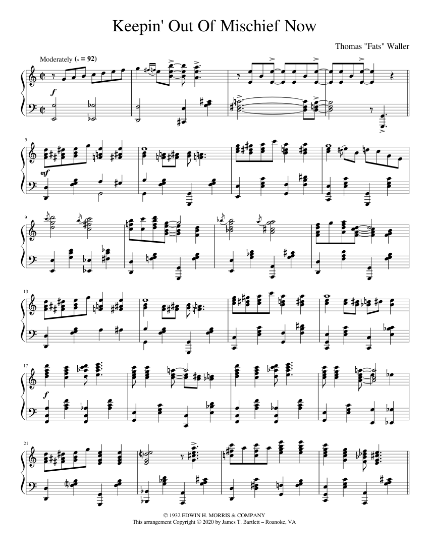Keepin' Out Of Mischief Now Sheet Music for Piano (Solo) | MuseScore.com