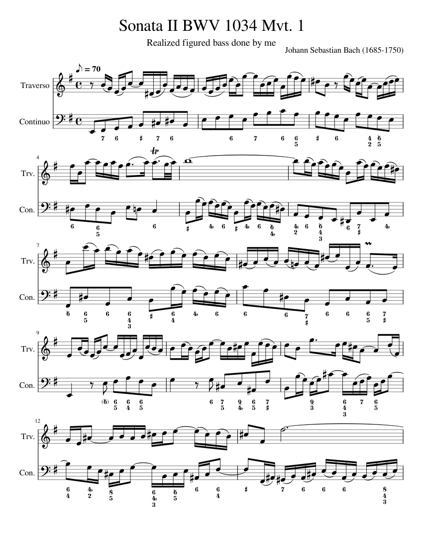 Flute Sonata in E minor, BWV 1034 – Johann Sebastian Bach Sheet music ...